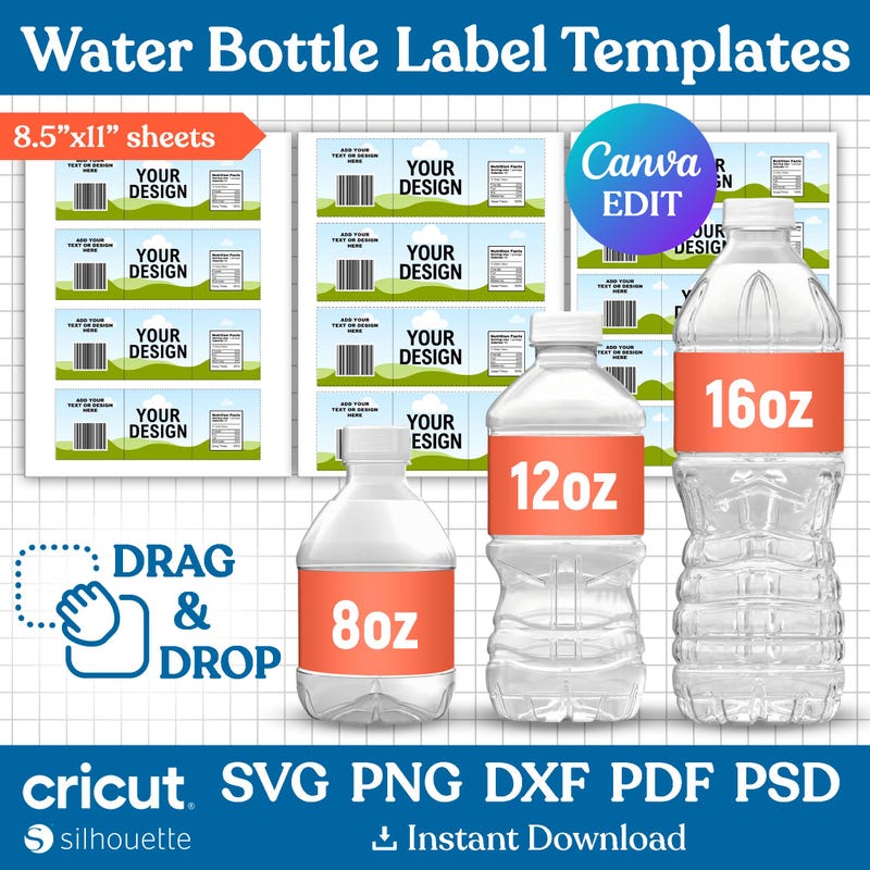 Water Bottle Template - Etsy