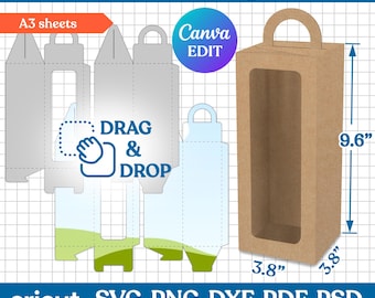 3" Tall Box Template, Tall Box Svg, Box With Handle Template, Gift Box ...