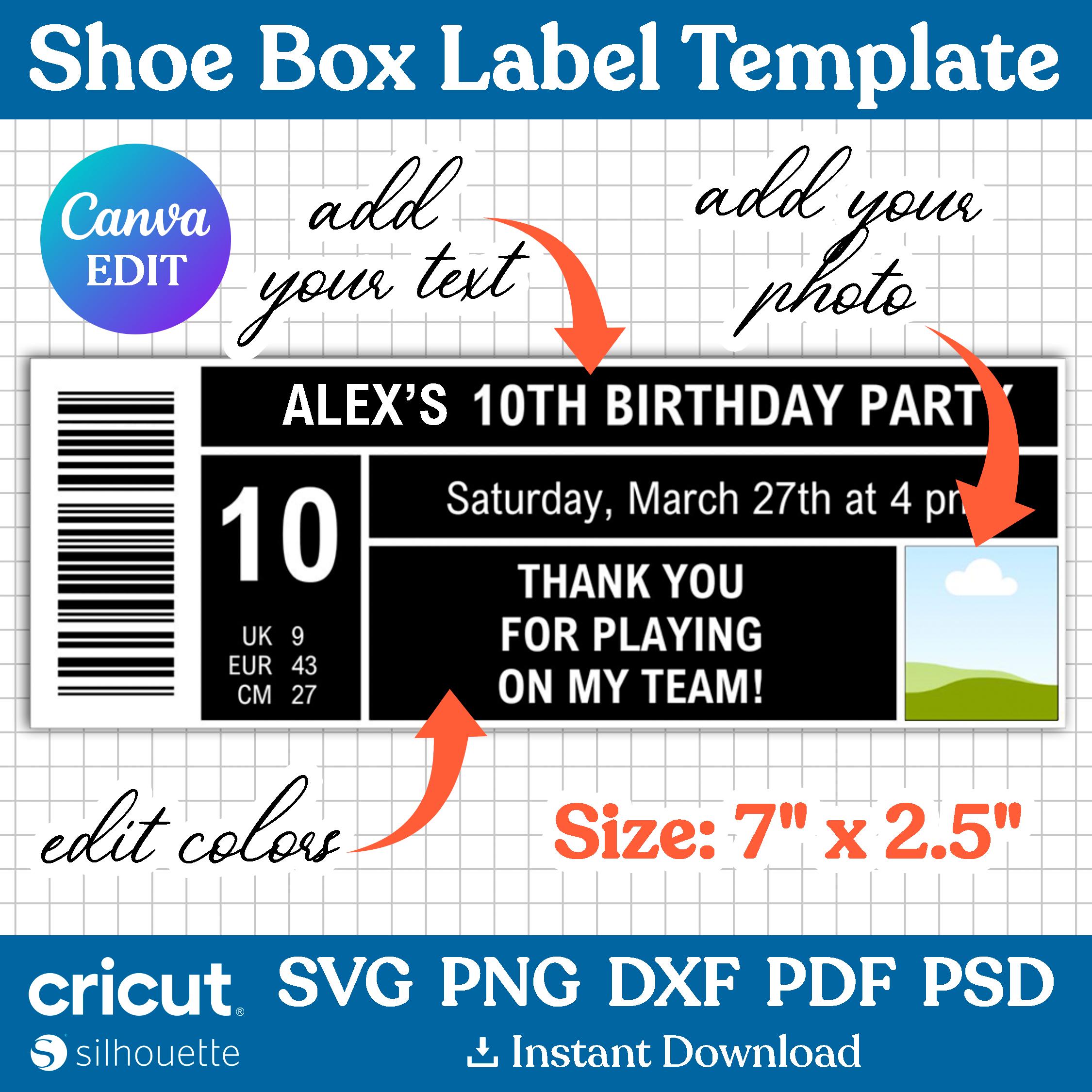 Shoe Box Label Template, Shoe Box Label Svg, Sneaker Box Label Template ...