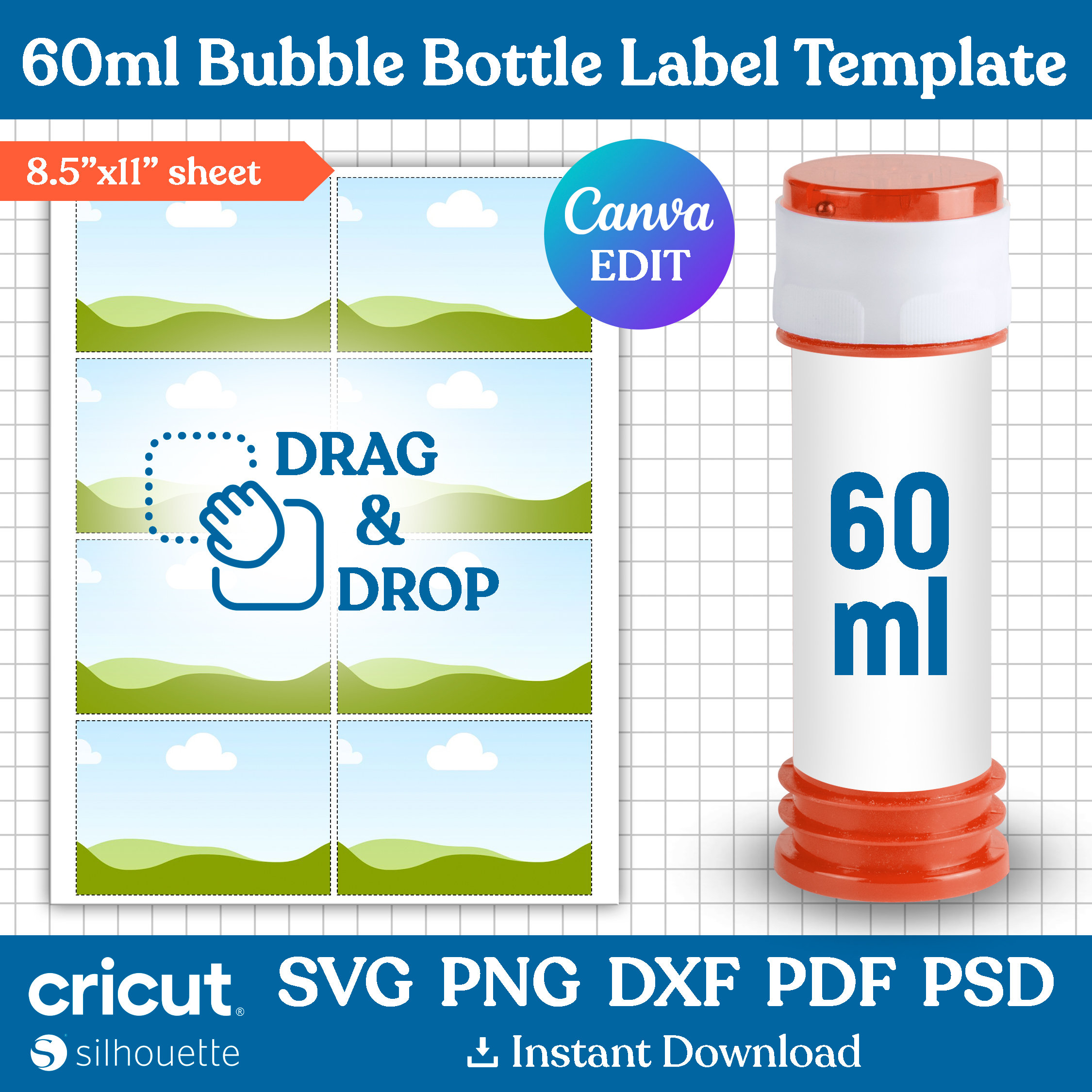 60ml Bubble Bottle Label Template, Bubble Bottle Label Svg, Kids Party ...