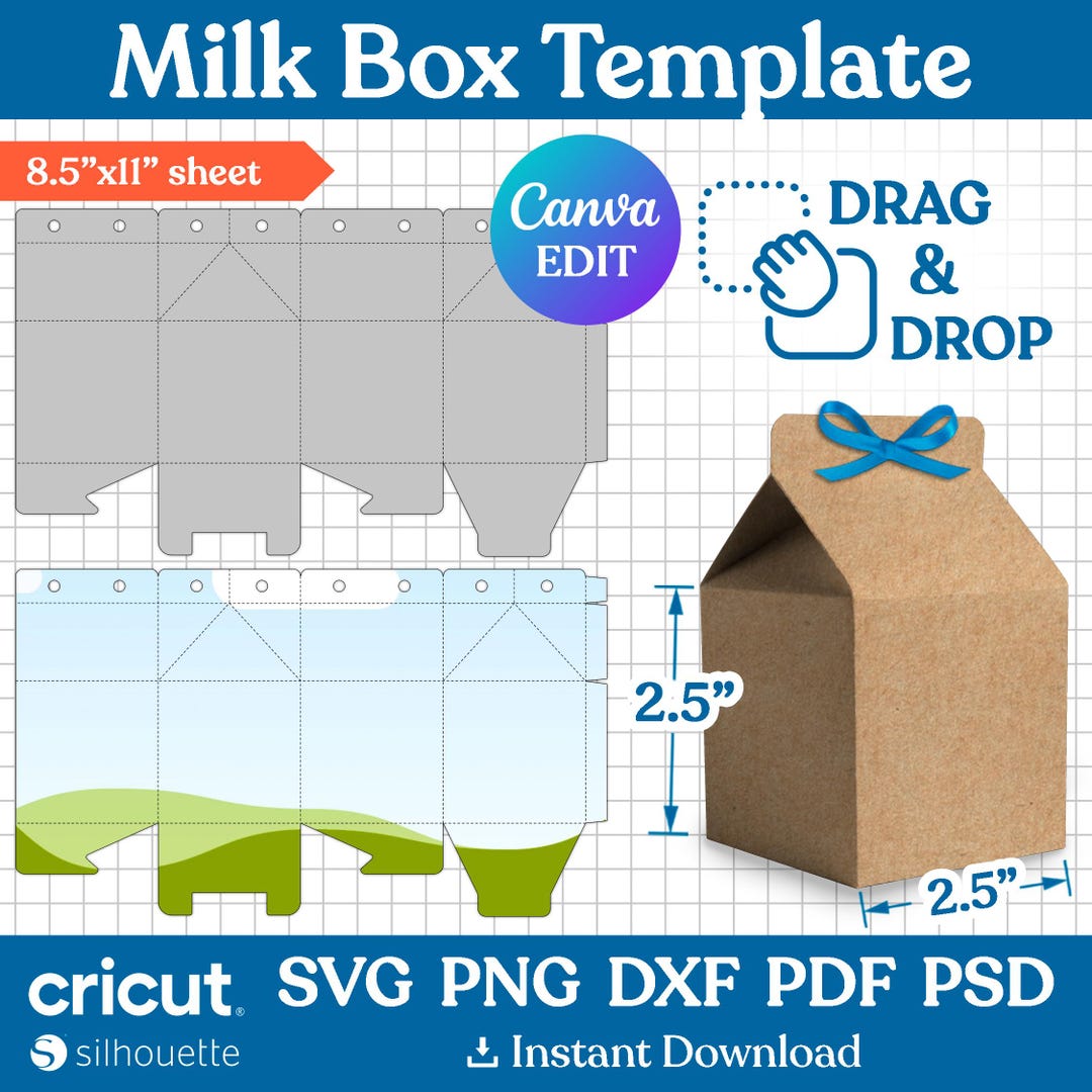 2.5" Milk Box Template, Milk Carton Box Template, Milk Favor Box Svg ...