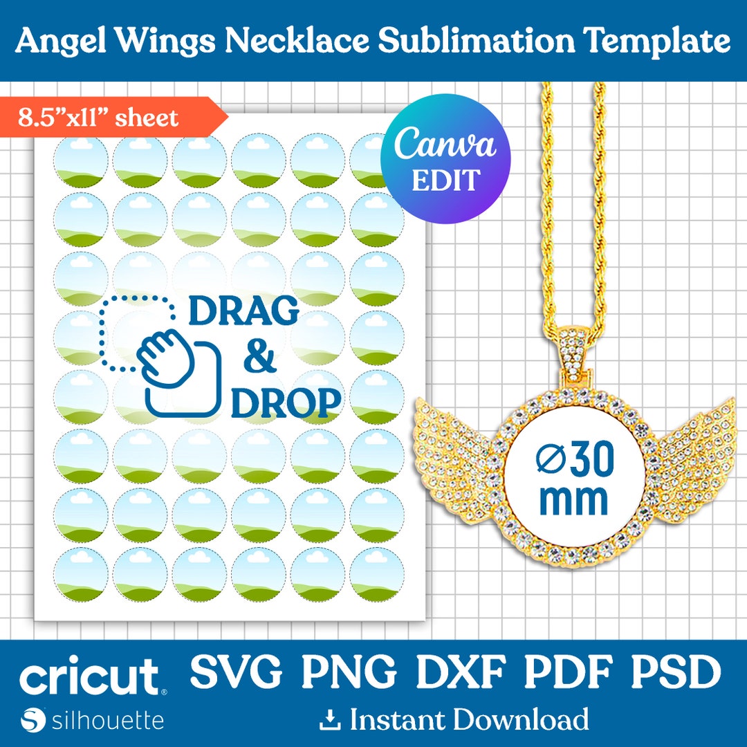 Angel Wings Necklace Sublimation Template, Sublimation Wing Photo ...