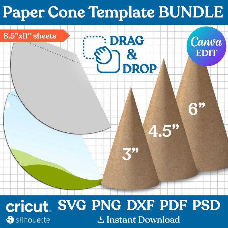 Paper Cone Template BUNDLE, Candy Cone Template, Treat Cone Template ...