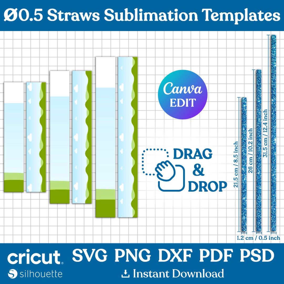 Straw Template Svg, Straw Sublimation Template, Straws for Tumblers ...