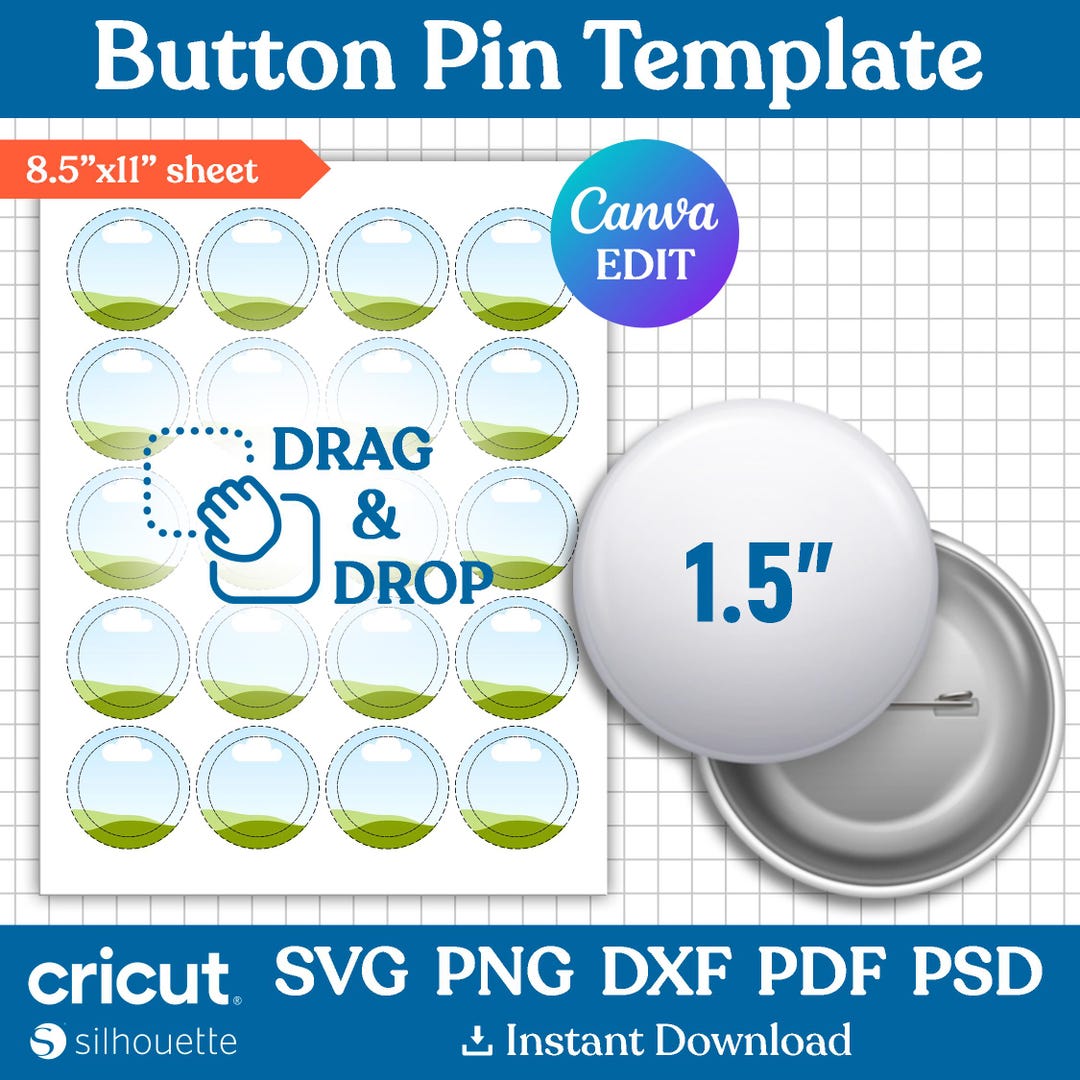 1.5" Button Pin Template, Button Pin Svg, Button Pin Blank, Sublimation ...