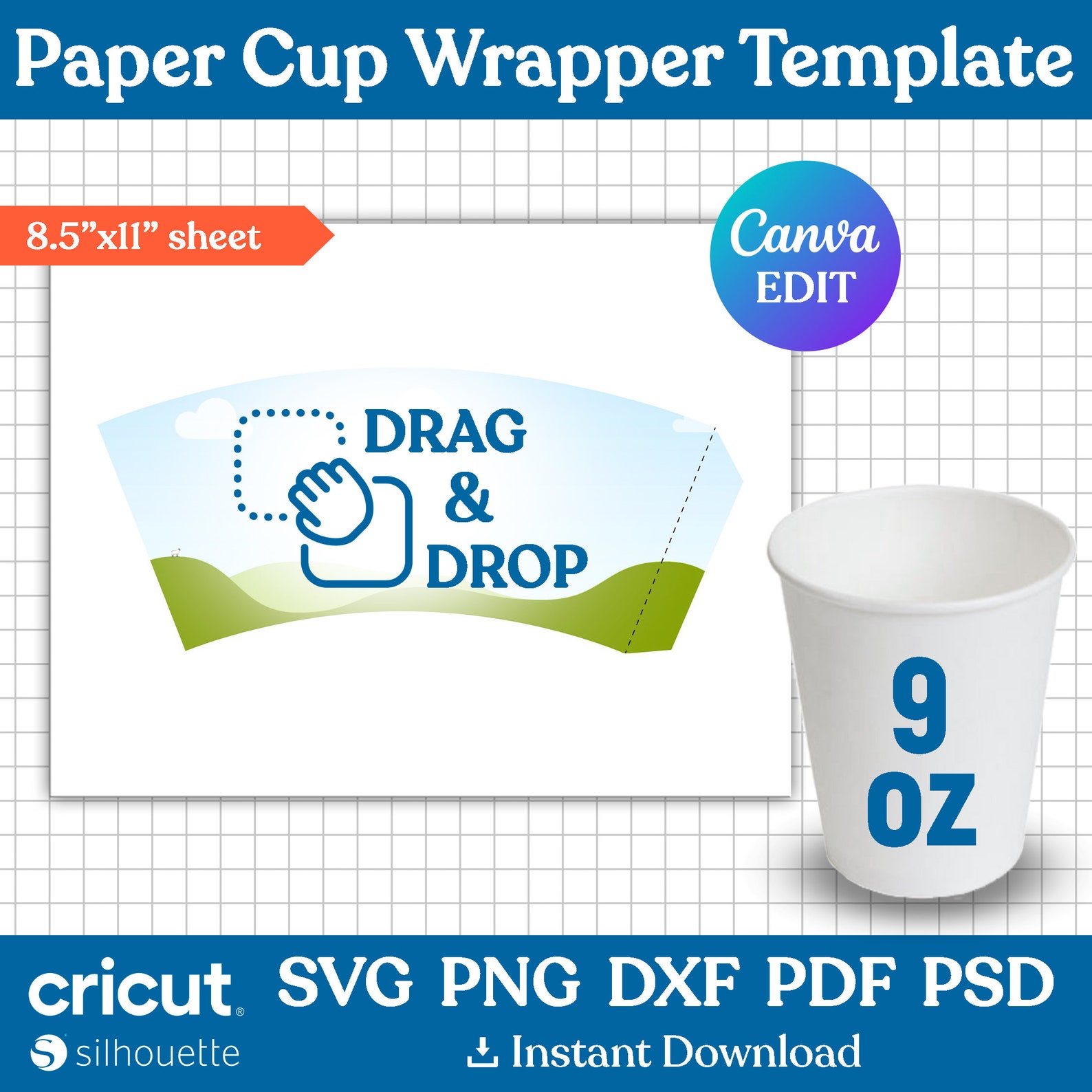 6 Sizes Paper Cup Wrapper Template Bundle, Paper Coffee Cup Template ...