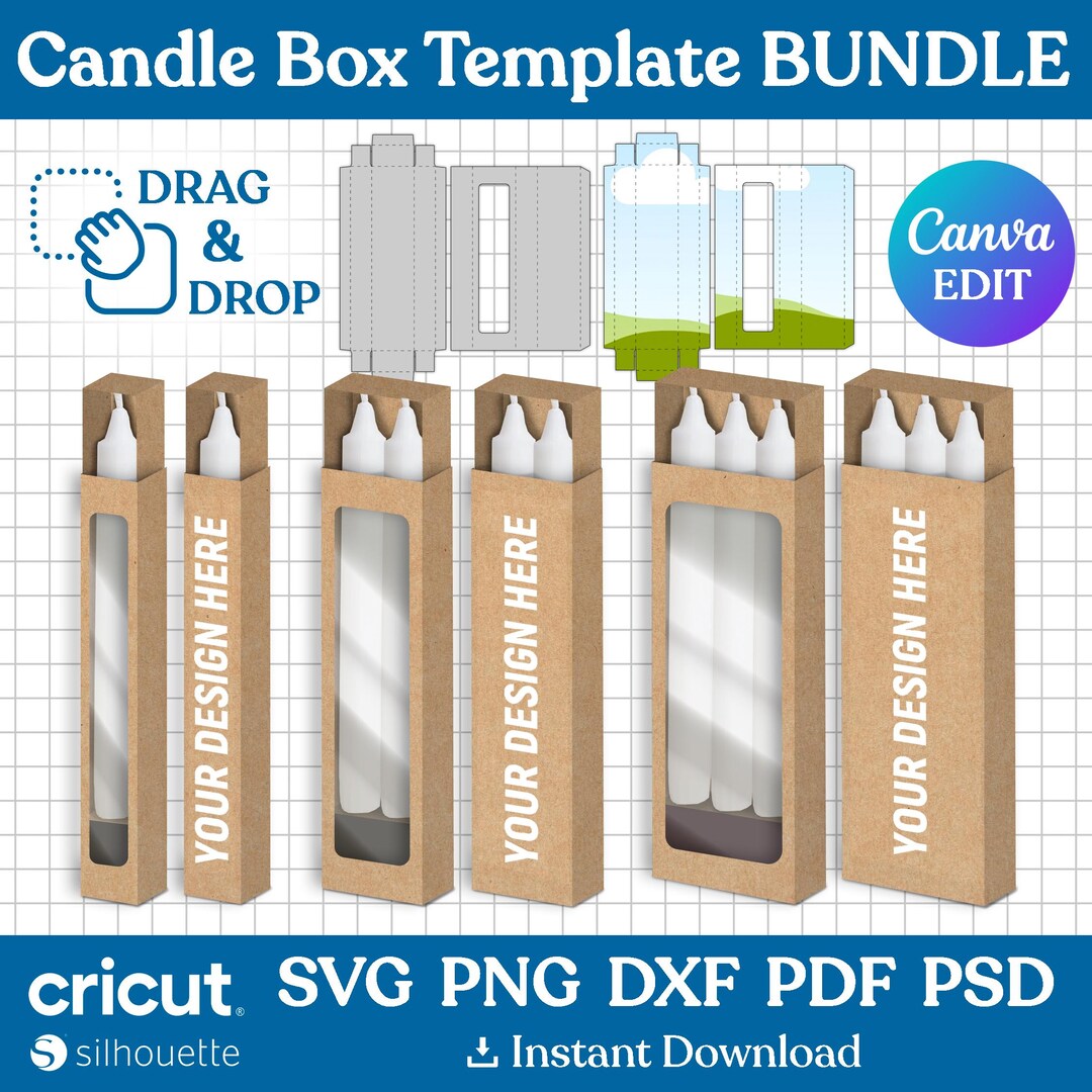 Candle Box Template BUNDLE, Candle Box Svg, Unscented Chandelier Candle ...