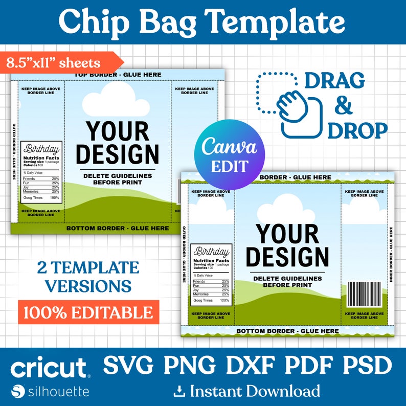 Chip Bag Template, Blank Chip Bag, Chip Bag Label, Party Chip Bag, Chip ...