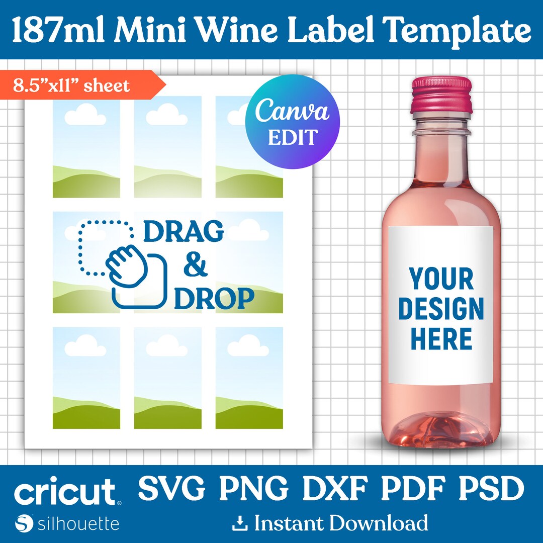 187ml Wine Label Template, Mini Wine Bottle Label, Wine Label Svg, Wine ...