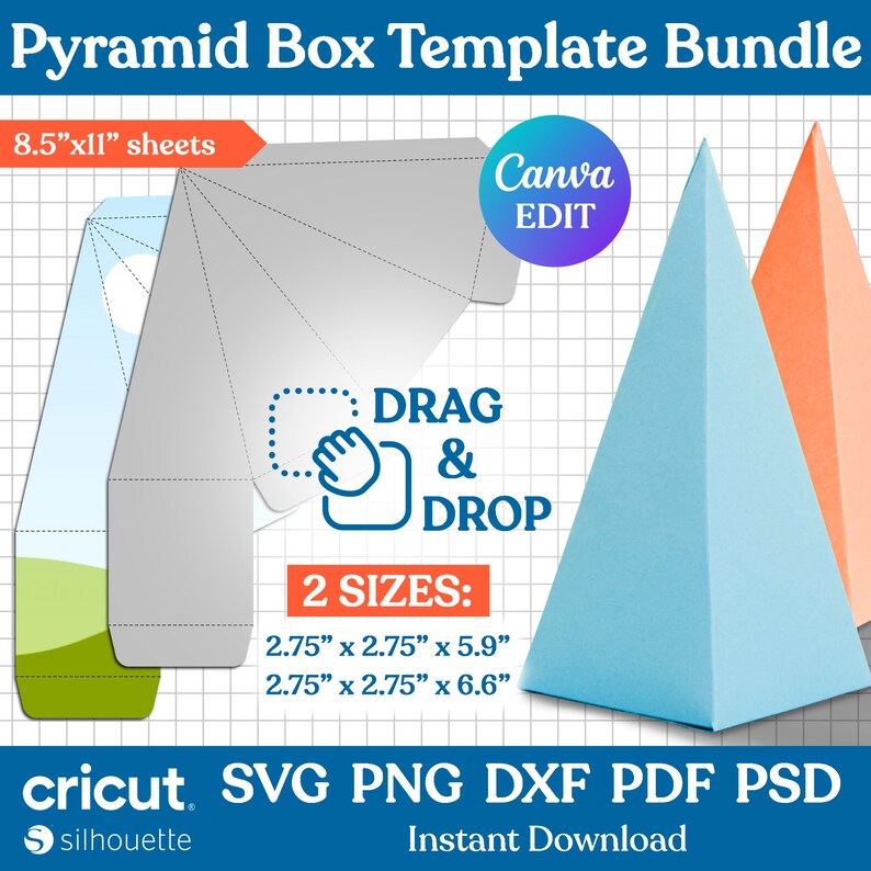 Pyramid Box Bundle, Gift Box Template, Pyramid Favor Box, Birthday Gift ...