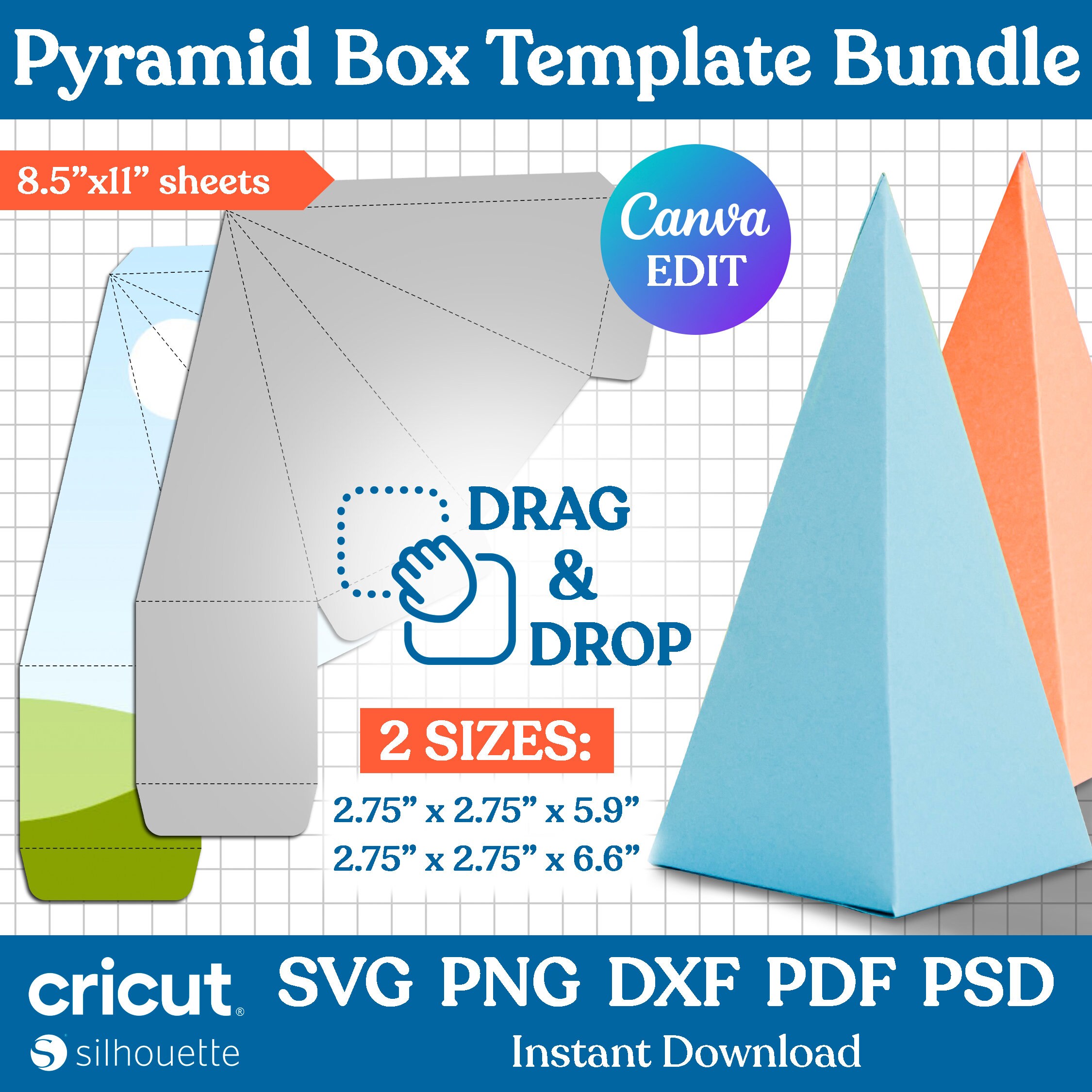Pyramid Box Bundle, Gift Box Template, Pyramid Favor Box, Birthday Gift ...