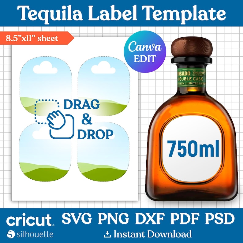 50ml, 750ml Tequila Label Template, Tequila Label Svg, Tequila Bottle ...