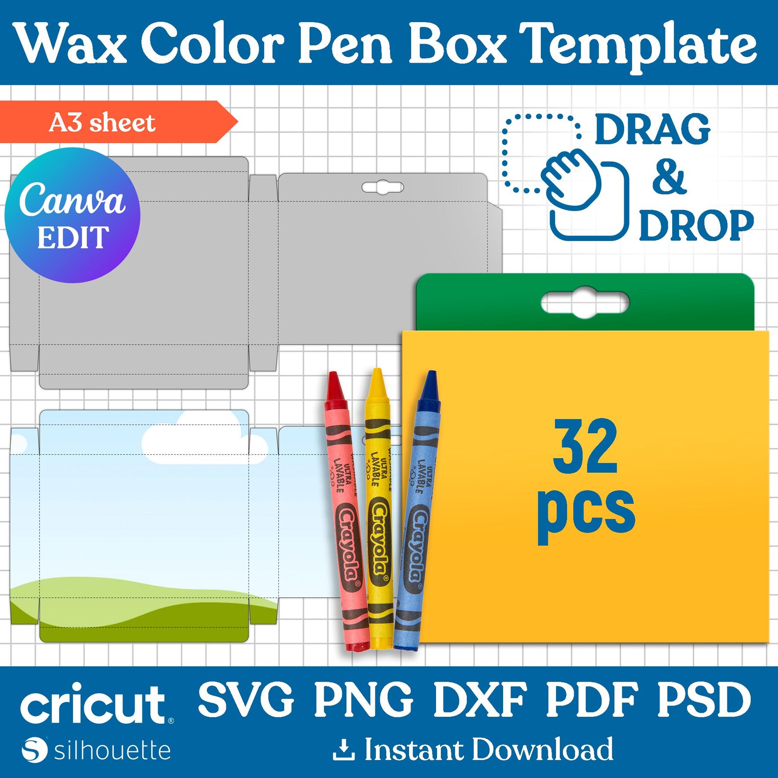 5 Size Crayon Box Template, Wax Crayon Box Template, Wax Color Pen Gift ...