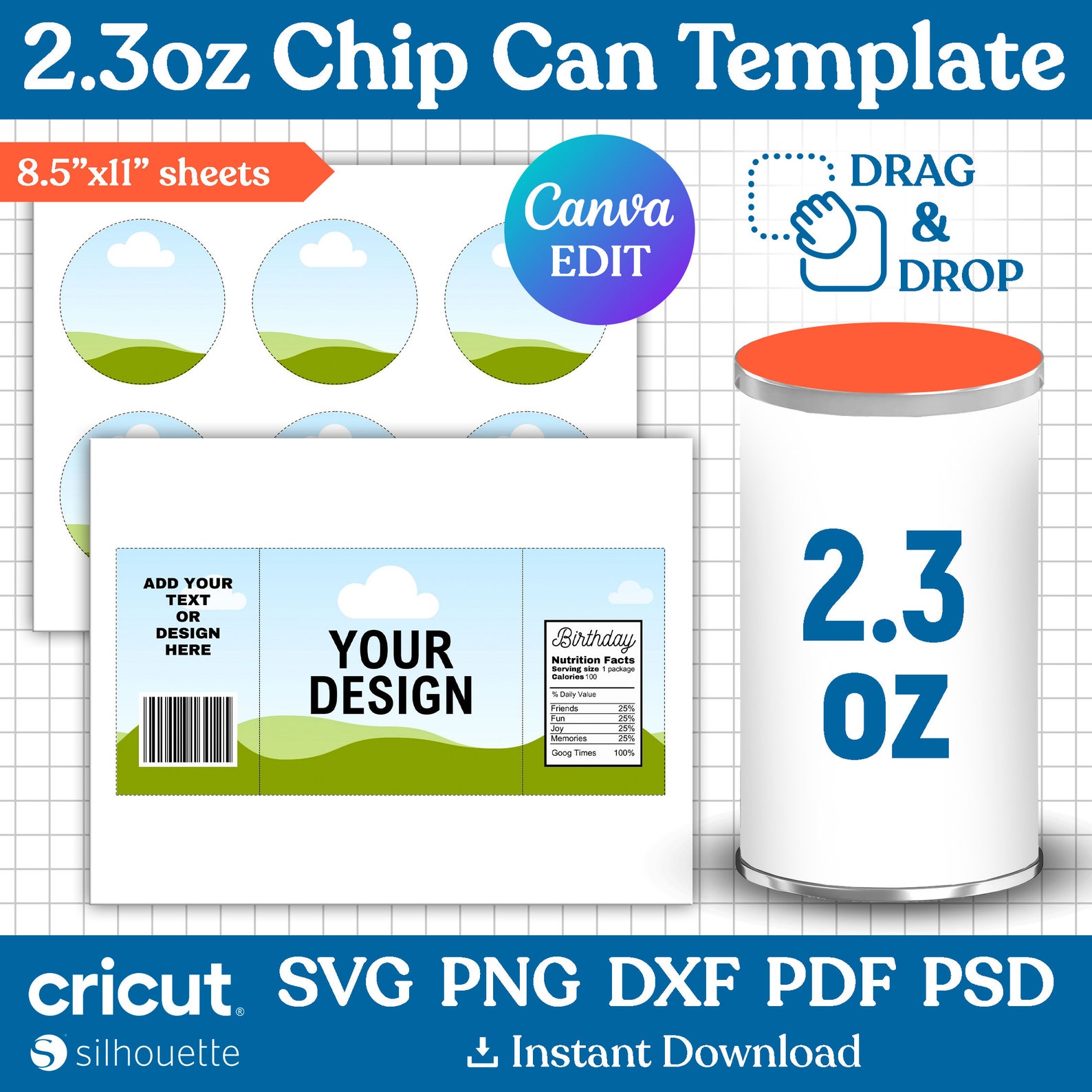 2.3oz Chip Can Template, Chip Can Label Template, Potato Chip Can ...