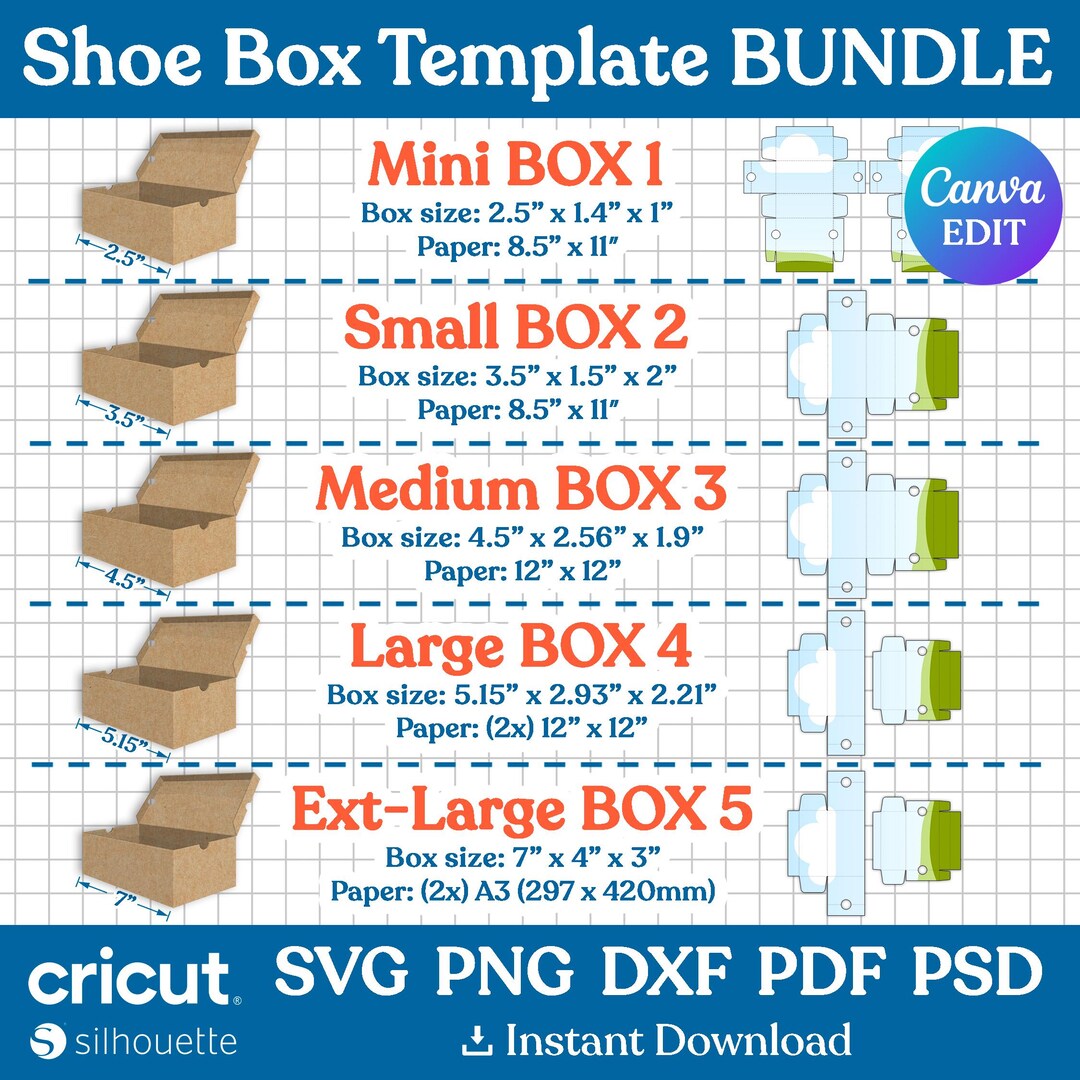 Shoe Box Template BUNDLE, Shoe Box Svg, Sneaker Box Template, Shoe Box ...