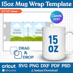 11oz, 12oz, 15oz Mug Template Set, Mug Full Wrap Template, Sublimation ...