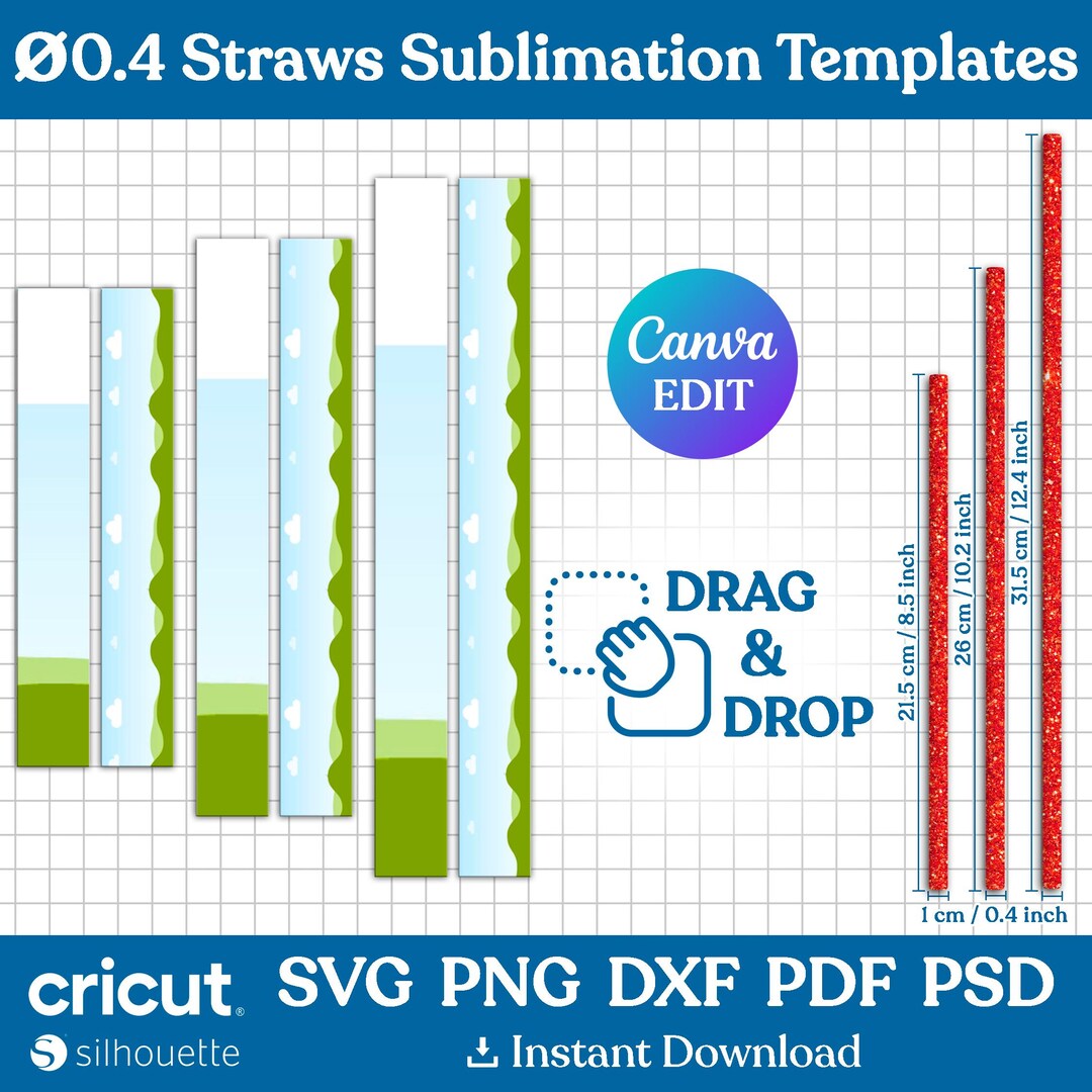 Straw Template Svg, Straw Sublimation Template, Straws for Tumblers ...