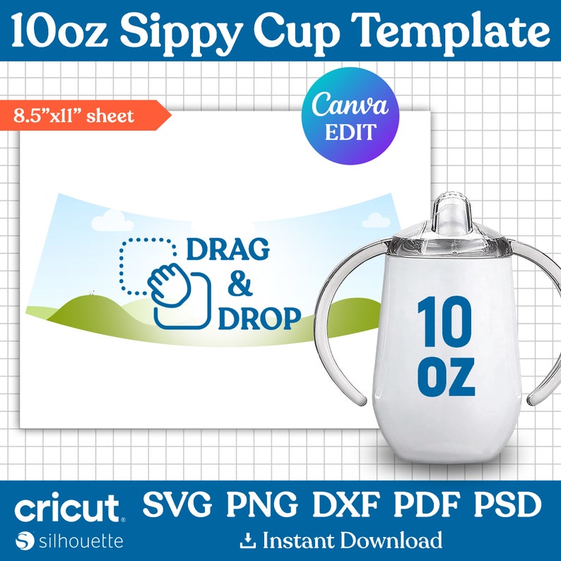 10oz - 12oz Sippy Cup Tumbler Template, Sippy Cup Wrap Template Svg ...