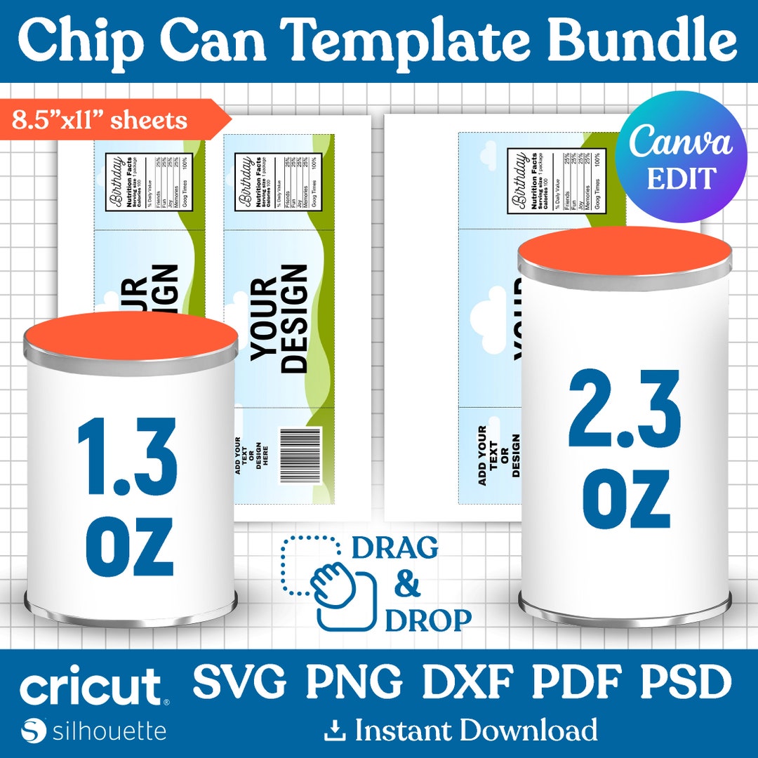 1.3oz - 2.3oz Chip Can Template Bundle, Chip Can Label Template, Potato ...