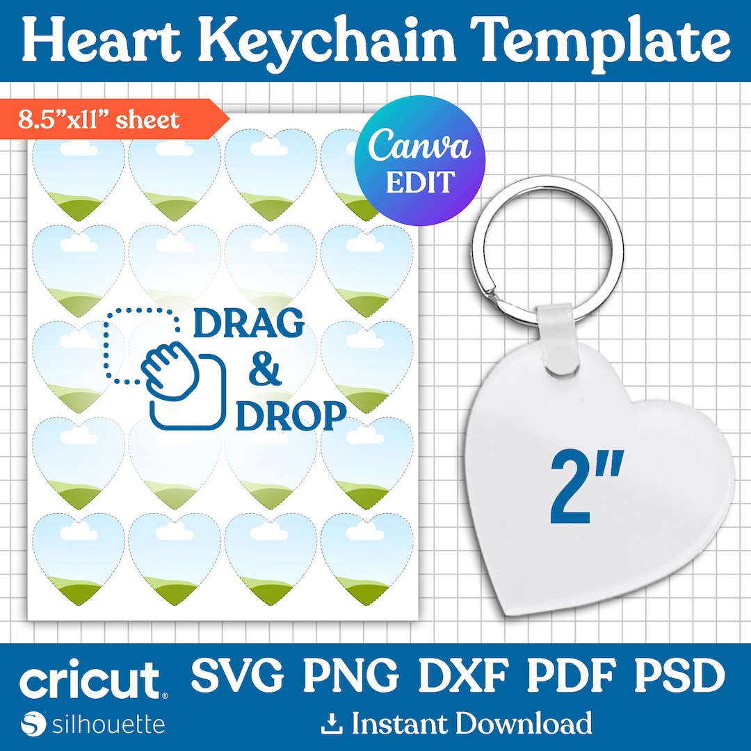 2" Heart Keychain Template, Keychain Template Svg, Sublimation Template ...