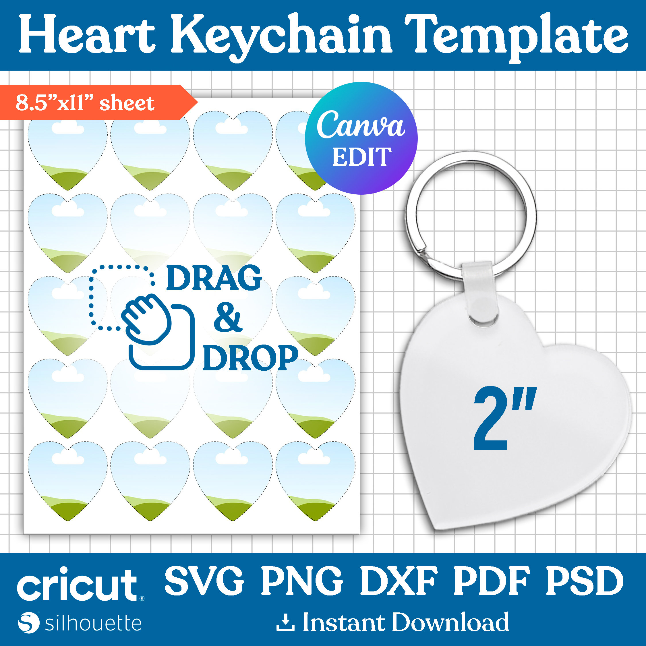 2" Heart Keychain Template, Keychain Template Svg, Sublimation Template ...
