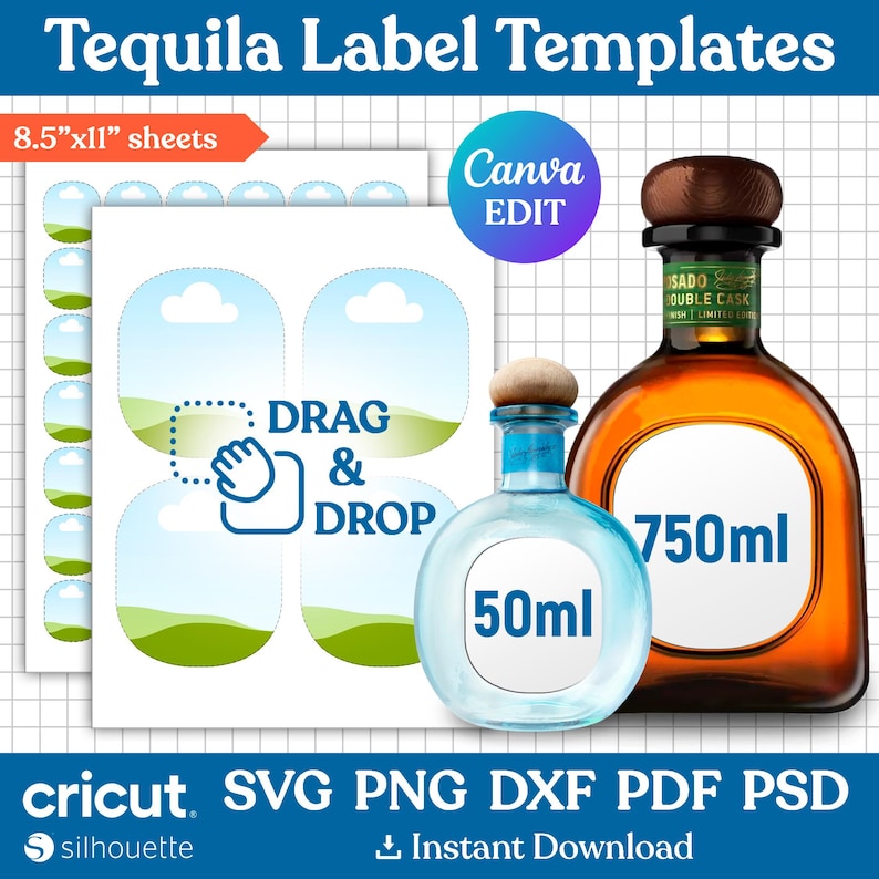 50ml, 750ml Tequila Label Template, Tequila Label Svg, Tequila Bottle ...
