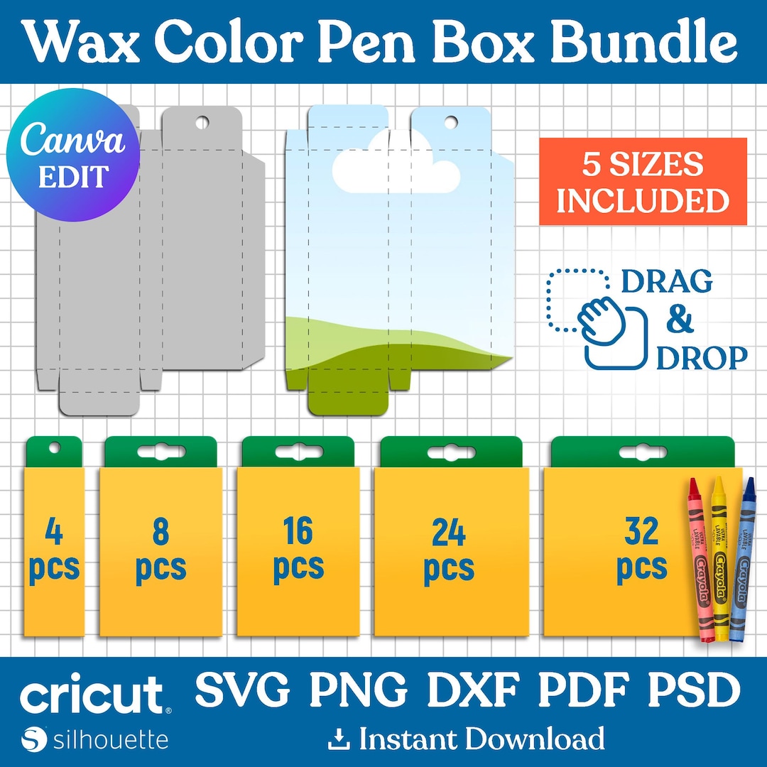 5 Size Crayon Box Template, Wax Crayon Box Template, Wax Color Pen Gift ...