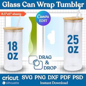 25oz Glass Can Straight Wrap Template, 18oz Glass Can Sublimation ...