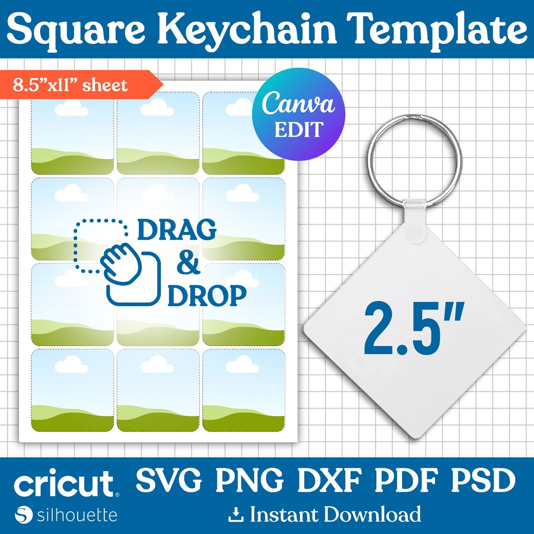 2.5" Square Keychain Template, Keychain Template Svg, Sublimation ...