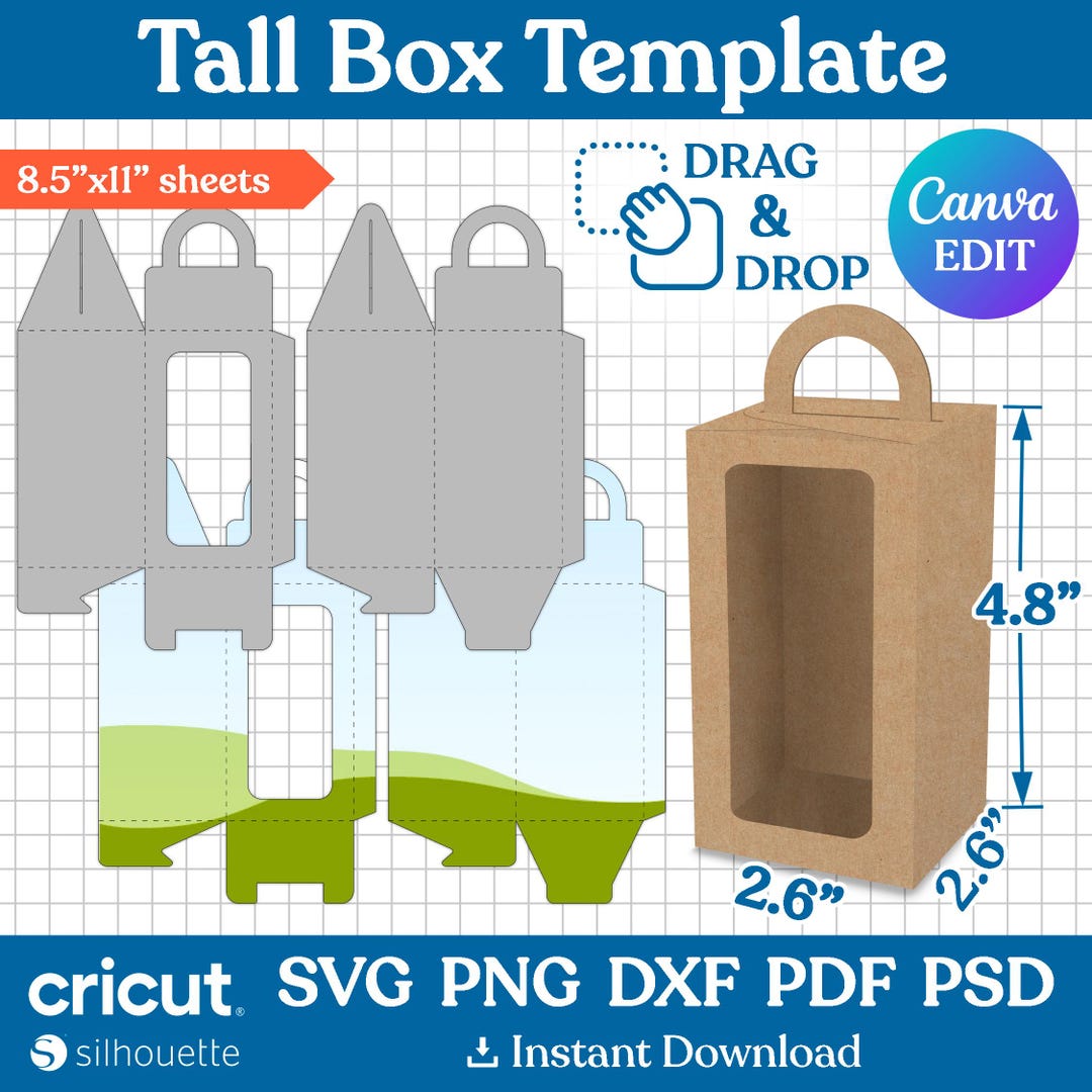 4.8" Tall Box Template, Tall Box Svg, Box With Handle Template, Gift ...