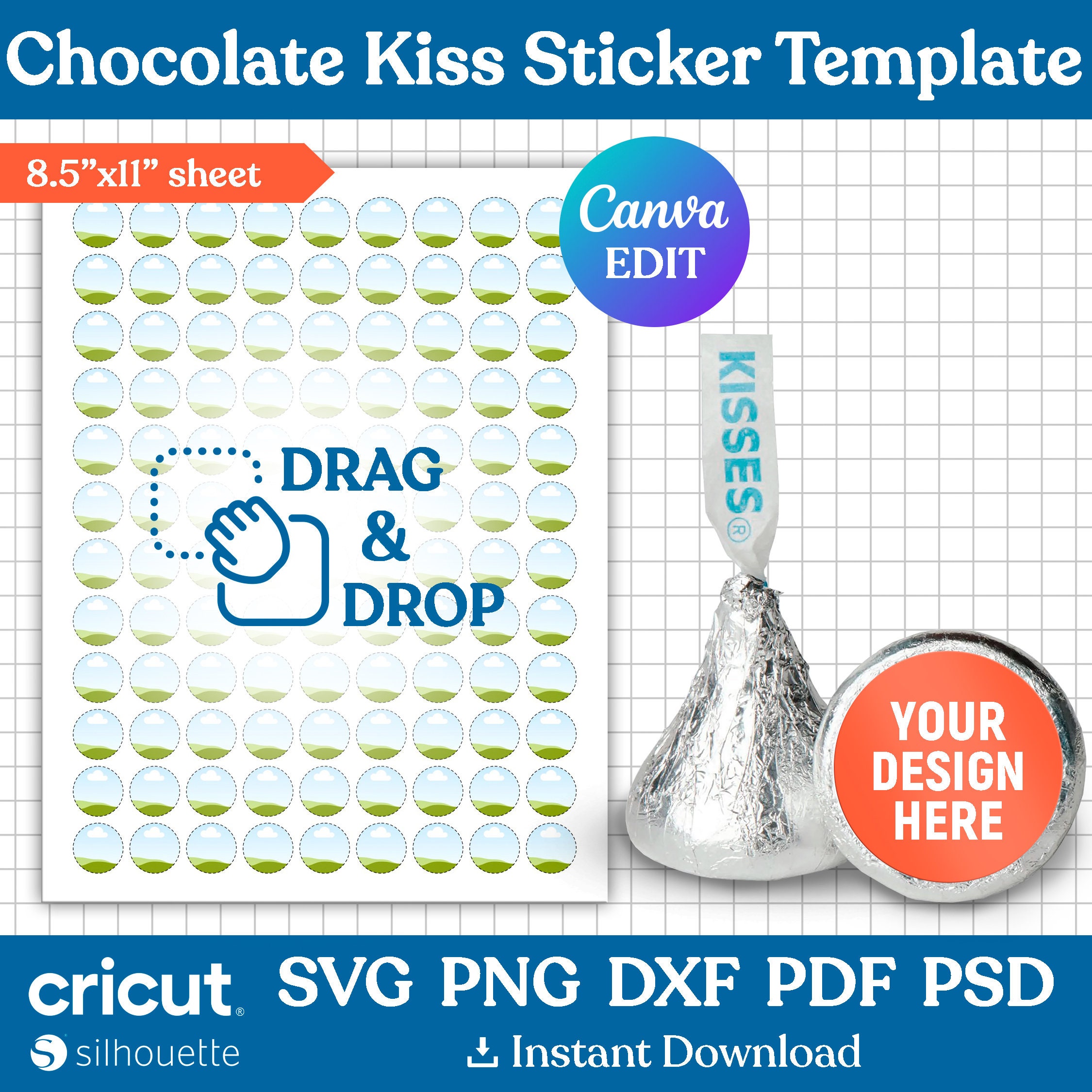 Kiss Sticker Template, Chocolate Kiss Sticker Template, Round Sticker ...