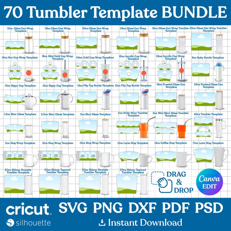 Tumbler Template BUNDLE, 40oz Tumbler, 20oz & 30oz Skinny Tumbler, Mug ...