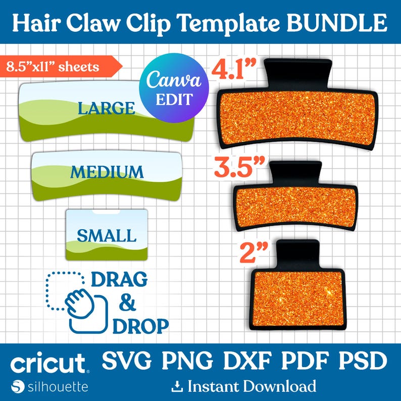 Hair Claw Clip Template BUNDLE, Hair Claw Clip Sublimation Template ...