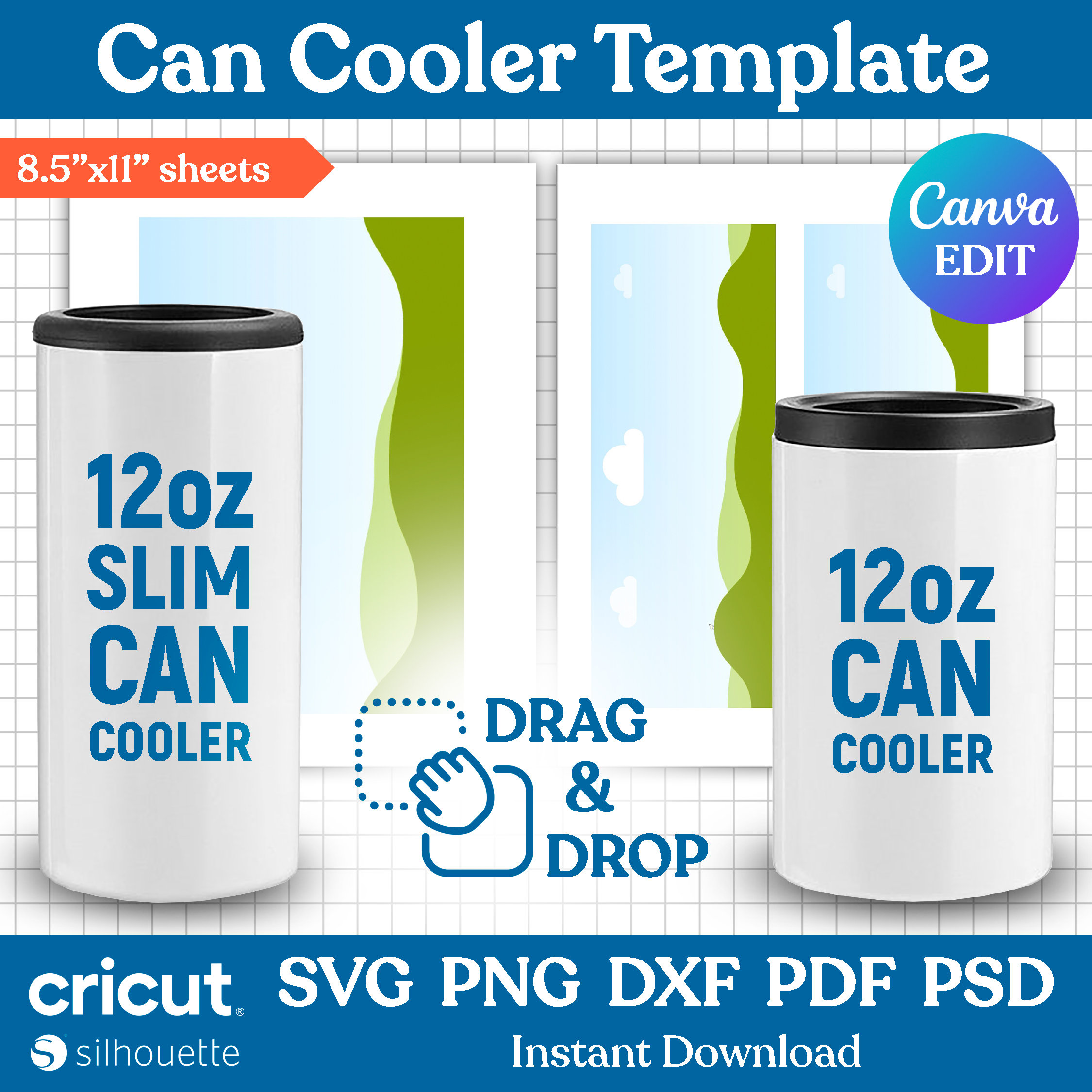 12oz Can Cooler & 12oz Slim Can Cooler Template, Beer Cooler Template ...