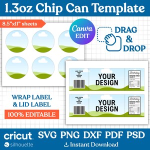 1.3oz - 2.3oz Chip Can Template Bundle, Chip Can Label Template, Potato ...