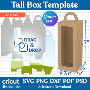 Tall Box Template BUNDLE, Tall Box Svg, Box With Handle Template, Gift ...