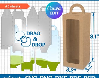 3" Tall Box Template, Tall Box Svg, Box With Handle Template, Gift Box ...