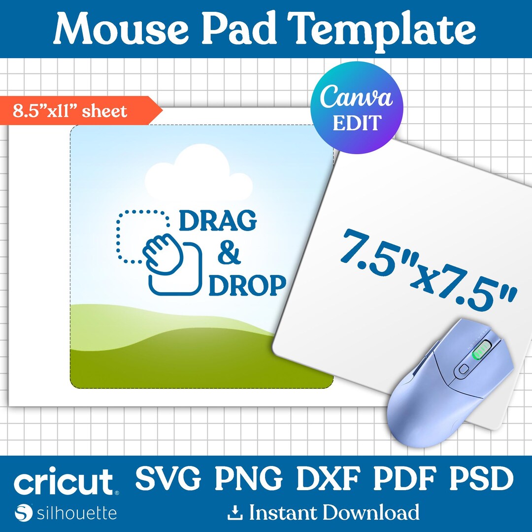 7.5" Mouse Pad Template, Square Mouse Pad Template, Mouse Pad ...