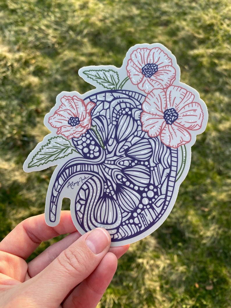 Floral Kidney Vinyl Sticker - Etsy