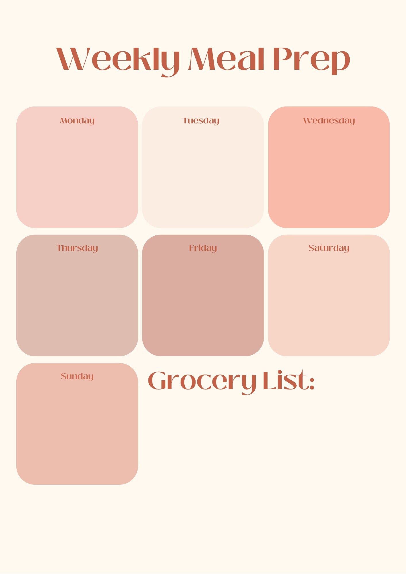 Weekly Meal Prep Template - Etsy