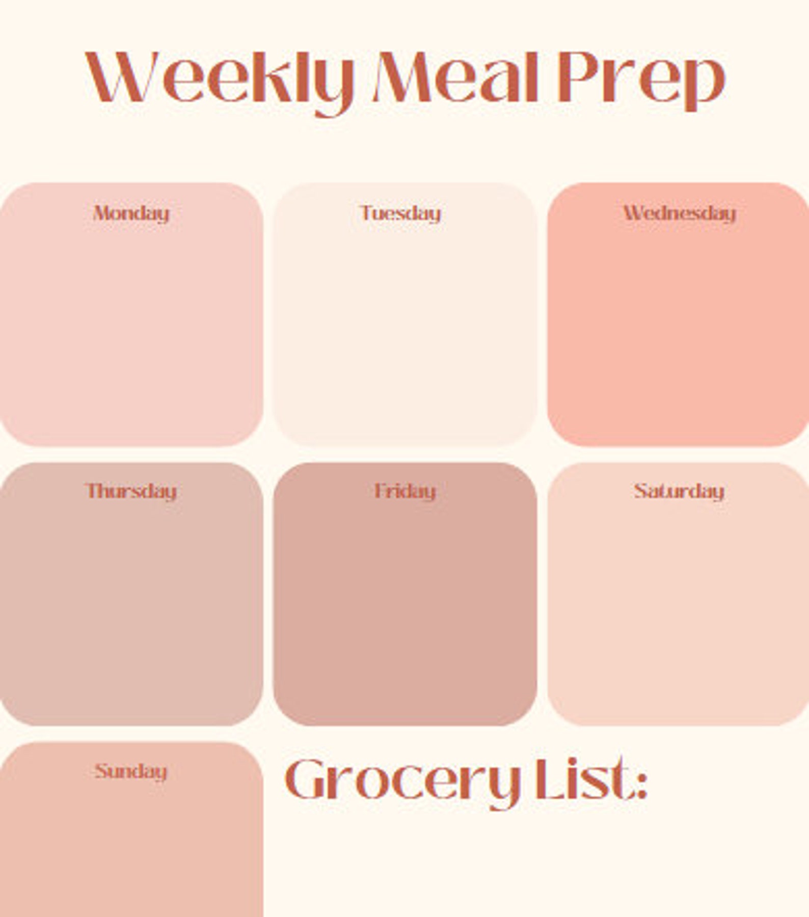 Weekly Meal Prep Template - Etsy