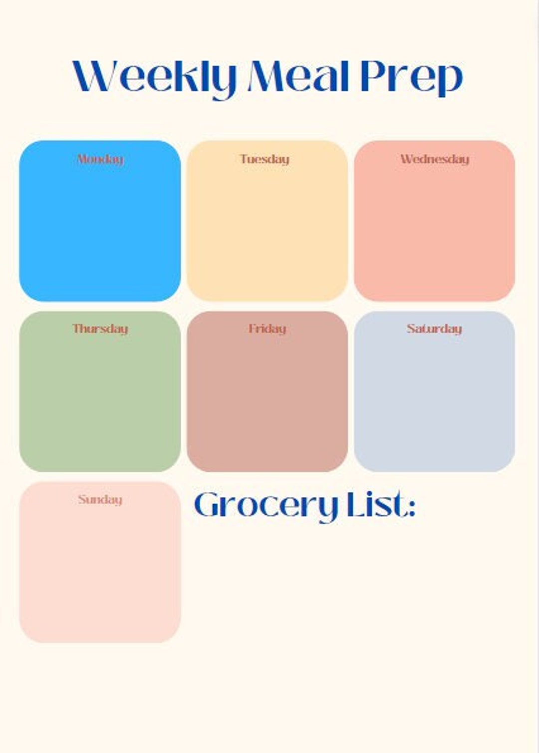 Weekly Meal Prep Template - Etsy