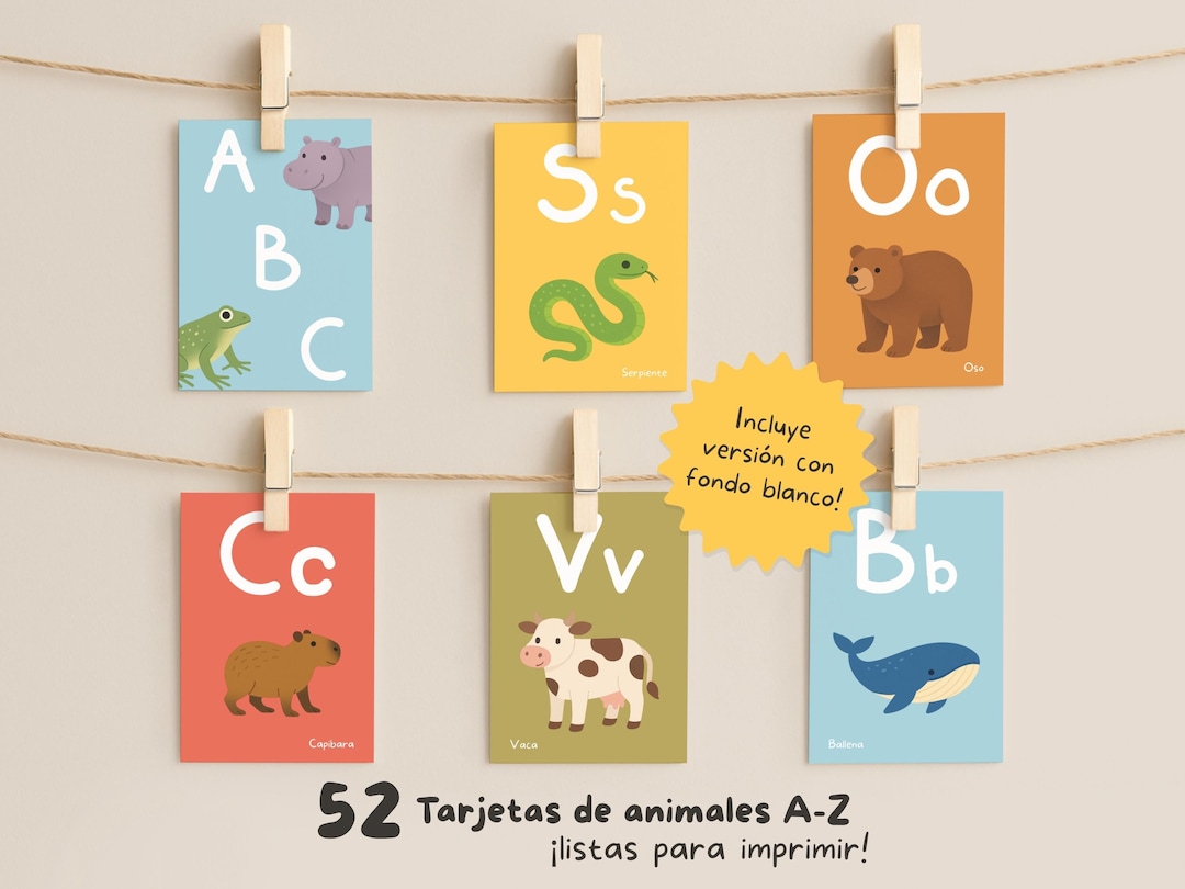 ABC Cards - Animal Alphabet Flashcards - Spanish (printable PDF & PNG ...