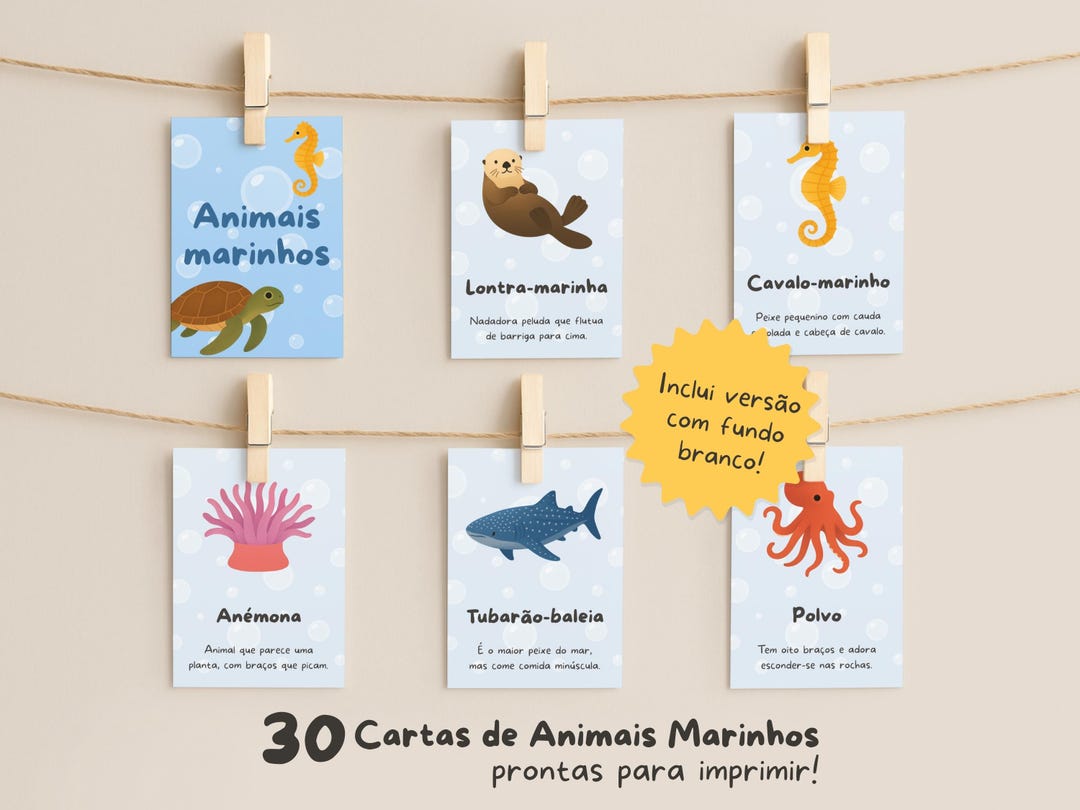 Animal Cards - Marine Animals Flashcards - Portuguese (printable PDF ...