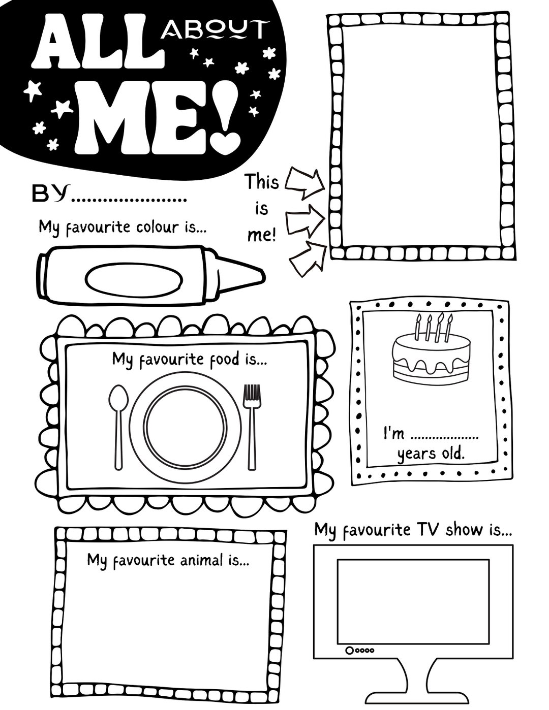 All About Me Pre-k Digitalworksheet - Black & White Printable PDF for ...