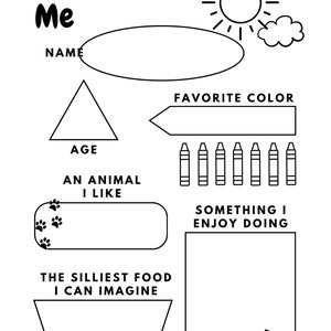 Printable Pdf 'all About Me' Worksheet Kid's Information Activity ...