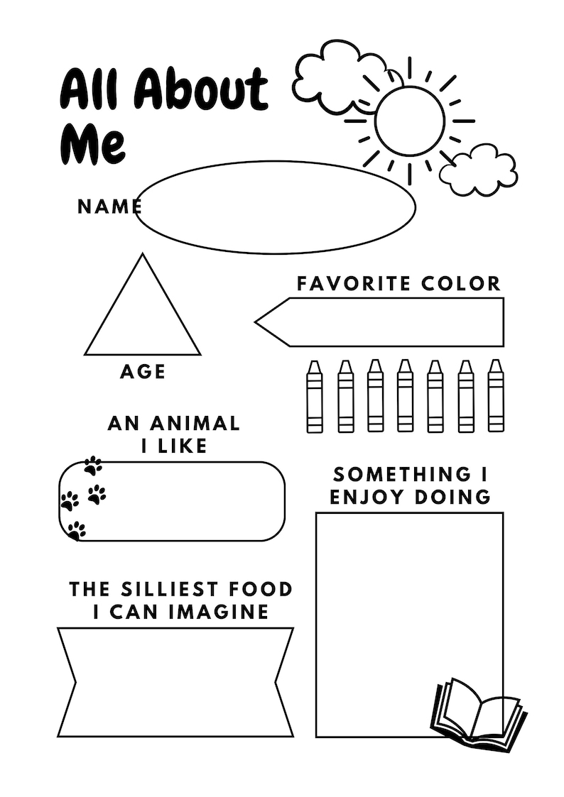 Printable Pdf 'all About Me' Worksheet Kid's Information Activity ...