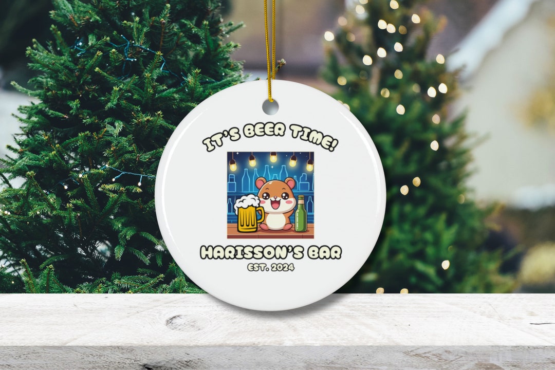 Custom Funny Hamster Ornament It's Beer Time Cute Personalized Hamster ...