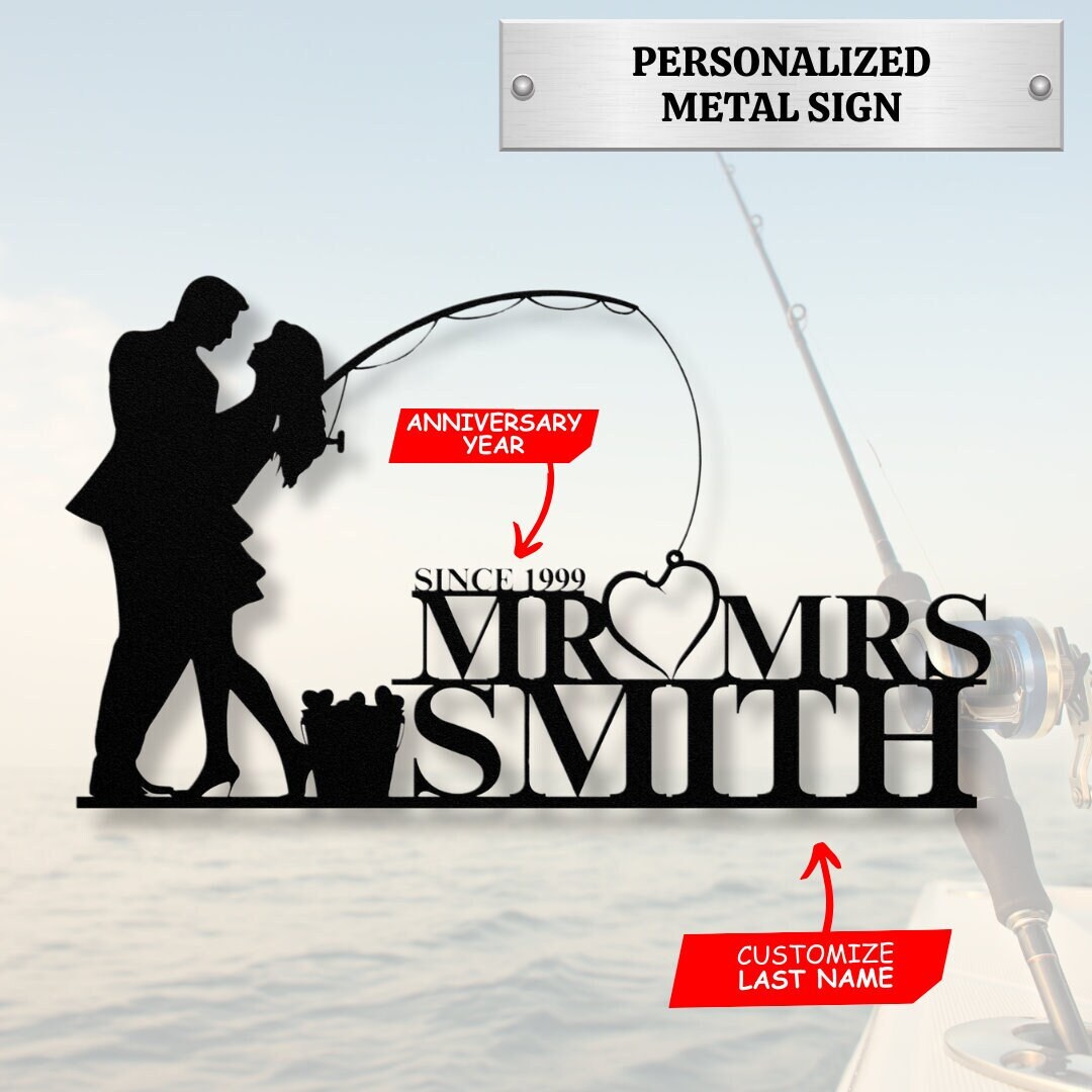 Personalized Fishing Couple Metal Art Fishing Sign Fly Fishing Wedding ...