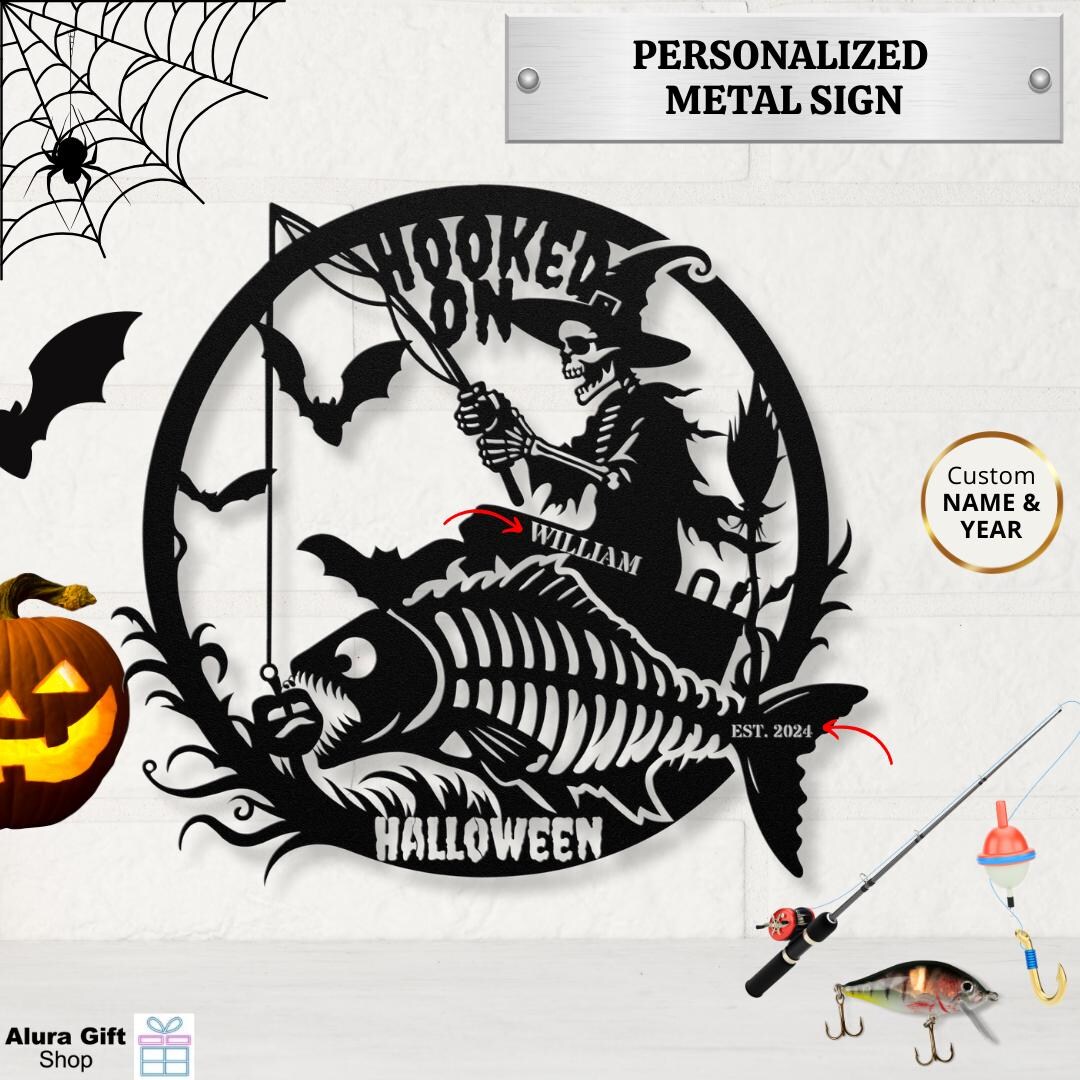 Hooked on Halloween Fishing Custom Metal Sign Personalized Countdown ...